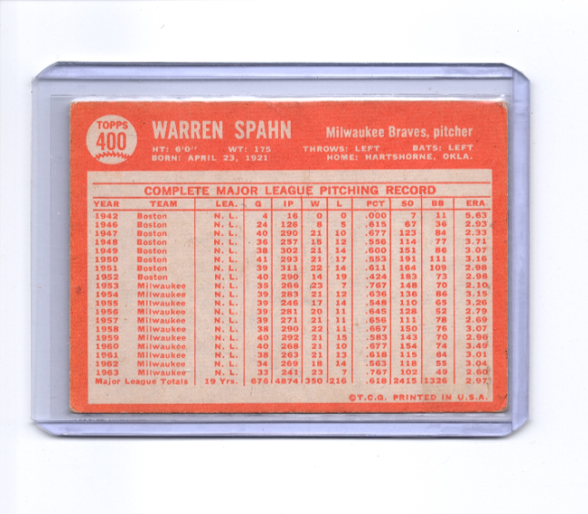 1964 Topps Warren Spahn Milwaukee Braves #400 🚀⚾️💥Original | eBay