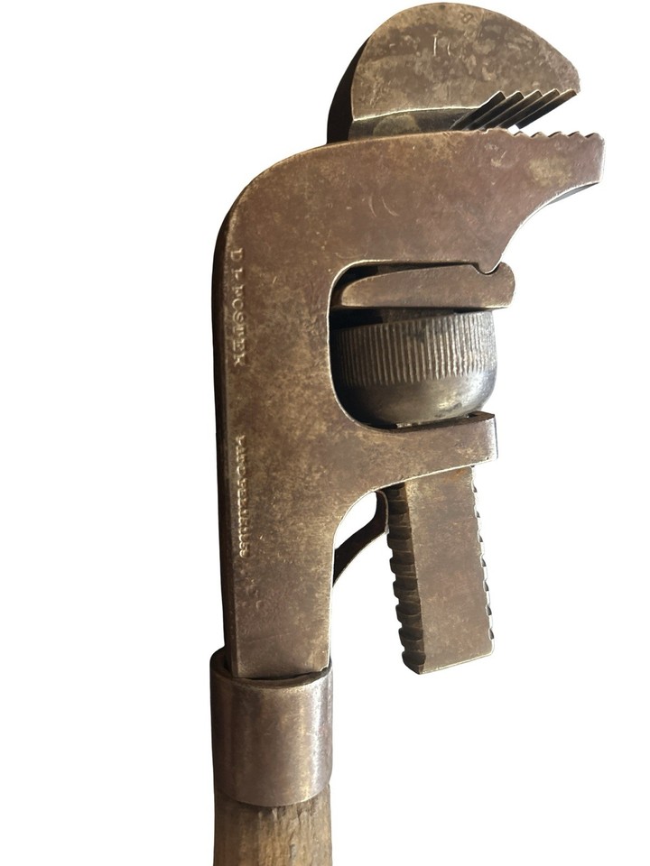 VINTAGE DP FOSTER Adjustable Pipe Wrench 1959 Wood Handle Rustic ...