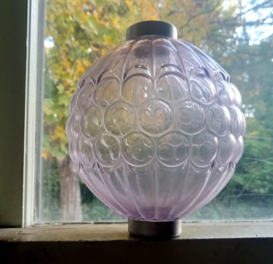 1890s RIBBED GRAPE HAND BLOWN AMETHYST GLASS LIGHTNING ROD BALL WITH ...