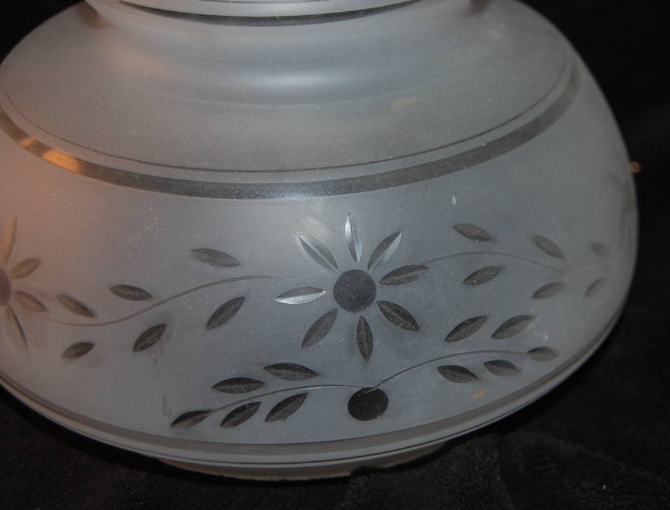Vintage 7" Fitter Etched Flower Hurricane Oil, Electric Satin Glass ...