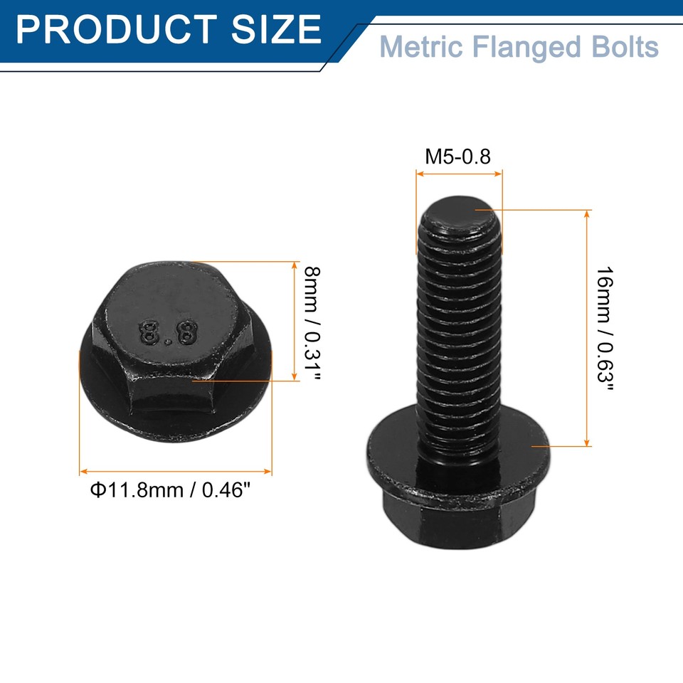 10pcs M5-0.8 x 16mm Flange Bolt DIN 6921 Metric Flanged Hex Screws ...