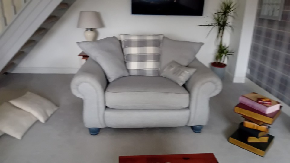 Settee with 2 Love Chairs In Grey plus extra Cushions excellent ...