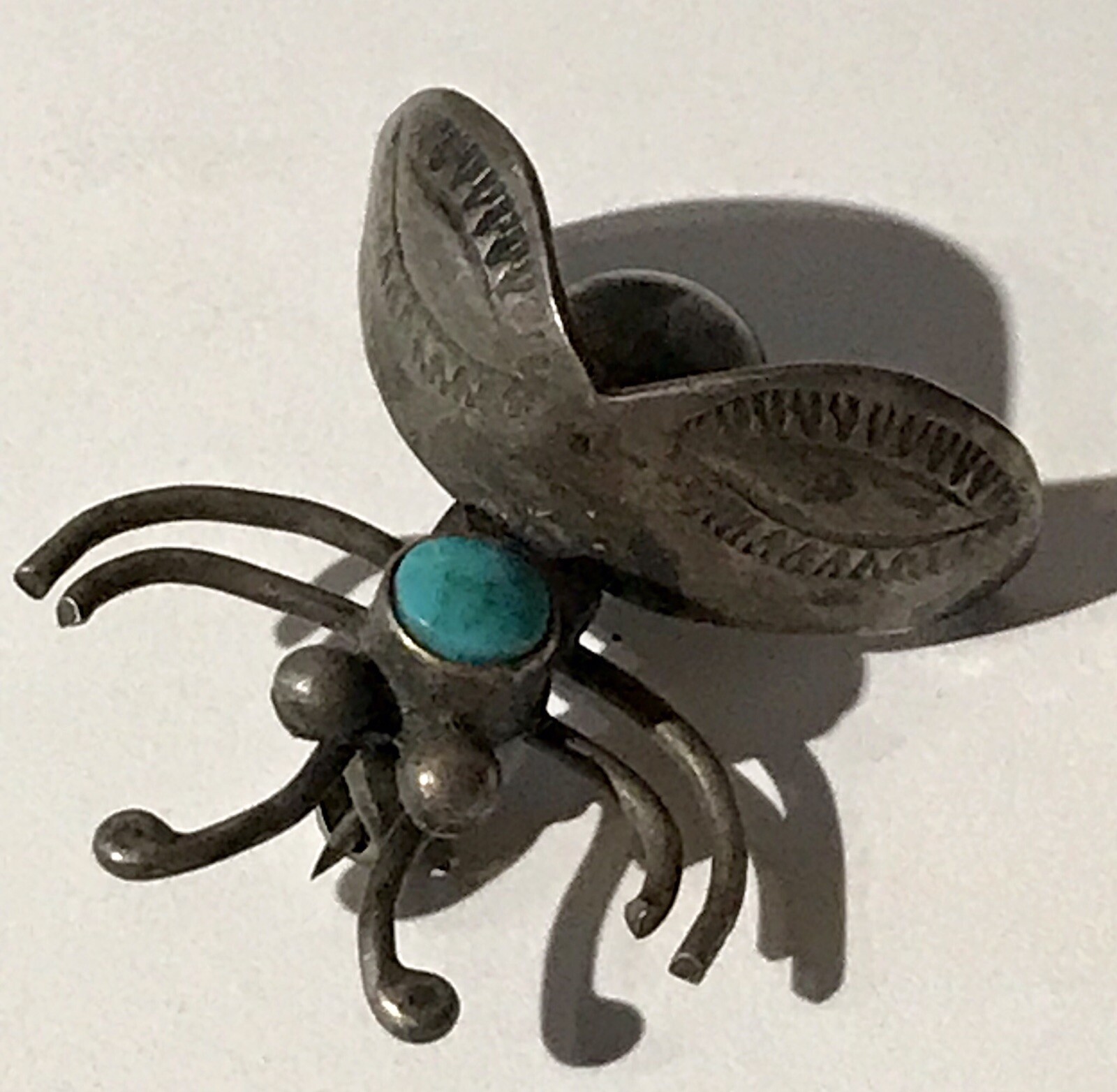 GREAT VINTAGE NAVAJO INDIAN STAMPED WINGS TURQUOISE 3D LIGHTNING BUG ...