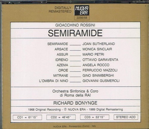 Rossini : Semiramide / Bonynge, Sutherland, Sinclair, Petri, Rocco ...