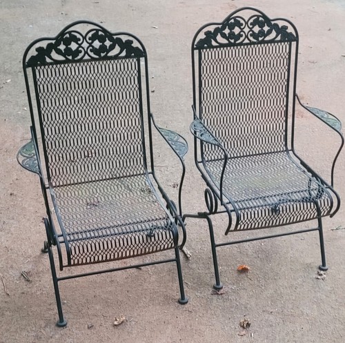 A Lot of 2 Vintage Wrought Iron Outside Black Patio Sping Rocking ...