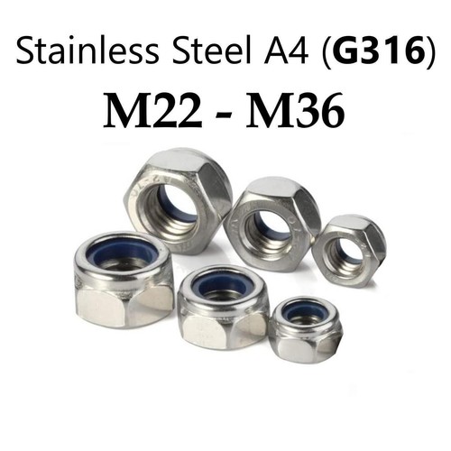 M22 M27 M30 M33 M36 Lock Nuts Nylon Nyloc Insert Hex A4 Stainless Steel ...