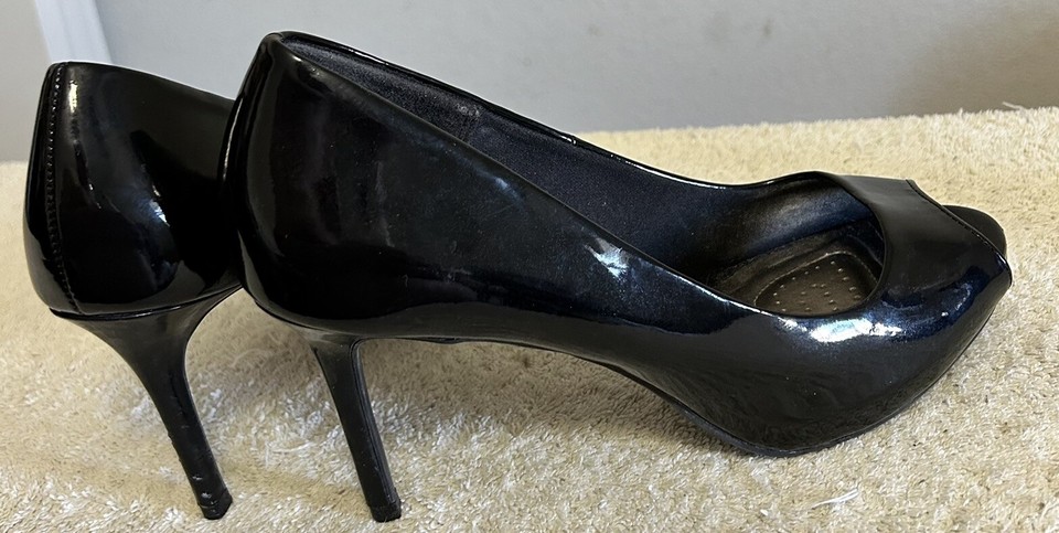 Dexflex Womens Size 7 1/2 W Comfort High Heels Open Peep Toe Slip on ...