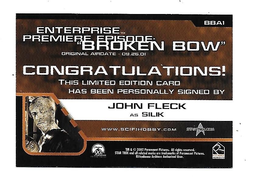 Star Trek Enterprise John Fleck as Silik Autographed Card BBA1 | eBay