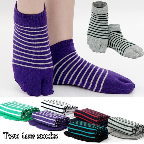 Men Tabi Socks Split Sandals Two Toe Flip Flop Striped Sports Running ...