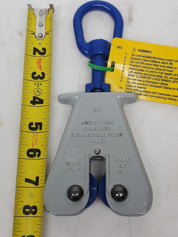 Campbell (500 Lbs WLL) Duplex Hand Grip Clamp with Eye Hook Up-To 5/16 ...