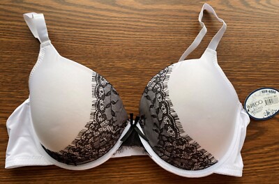 Inteco Intimates Size 40DD White with Black Lace Push-up Underwire Bra ...