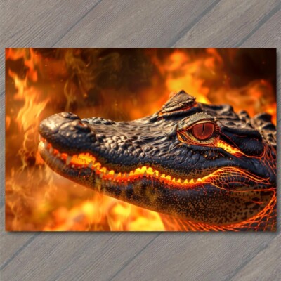 POSTCARD Alligator from Hell Fire Evil Unusual Demon Devil Animal Funny ...