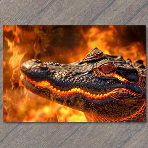 POSTCARD Alligator from Hell Fire Evil Unusual Demon Devil Animal Funny ...