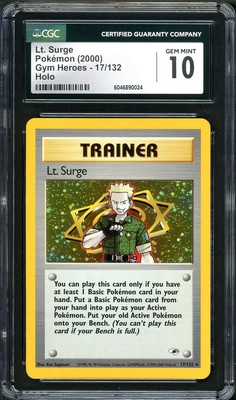 CGC 10 GEM MINT Lt. Surge Gym Heroes 17/132 Holo Rare 2000 Pokemon Card ...