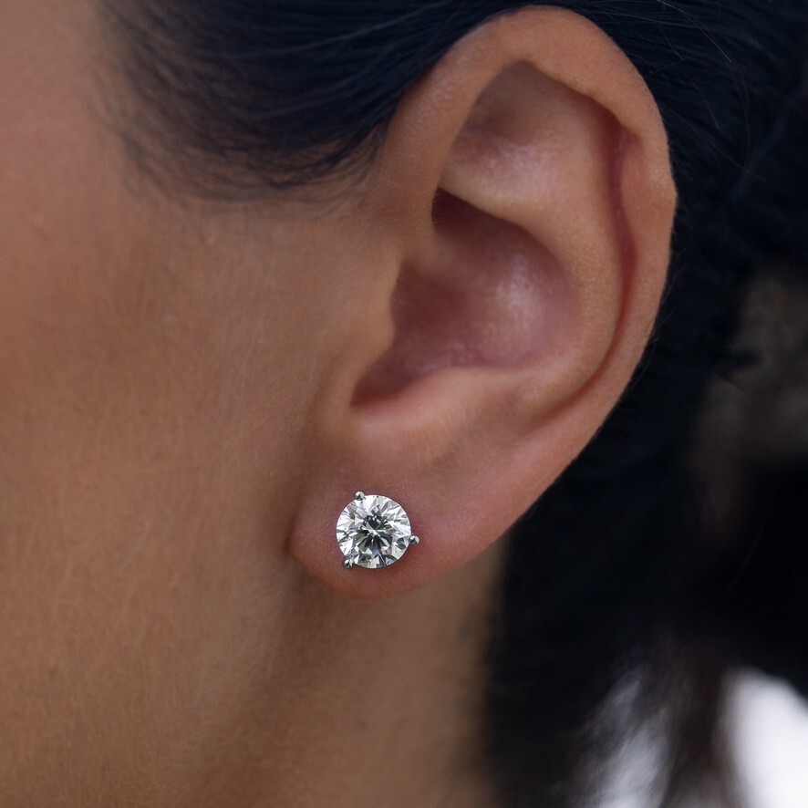 Real Moissanite Screwback Stud 3 Prong Martini Earrings 925 Silver ...