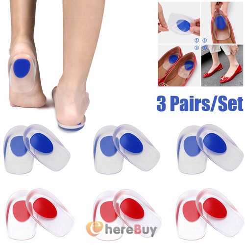 3 Pair Gel Foot Cups Heel Support Spur Insoles Pad Pain Relief Cushion ...