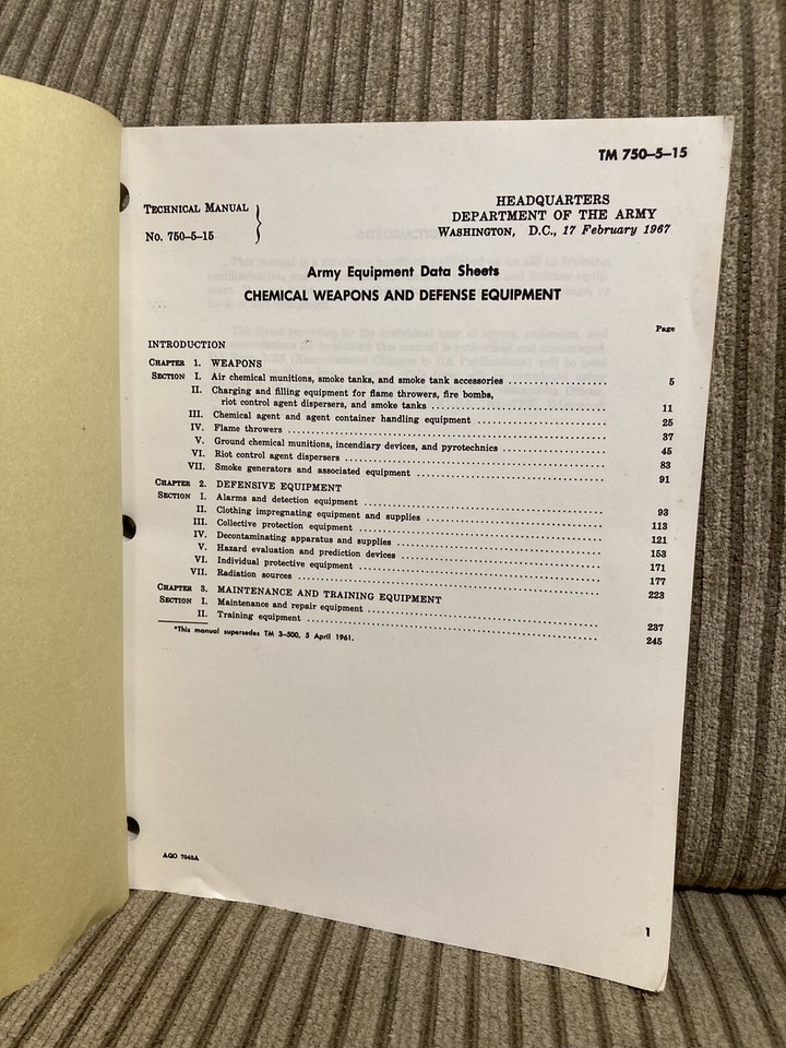 Dept Of The Army Technical Manual Vintage 1967 Chemical Weapons ...