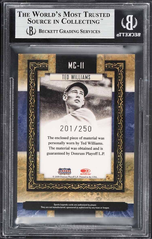 /250 Ted Williams Patch BGS 9 2008 Donruss Sports Legend Museum ...