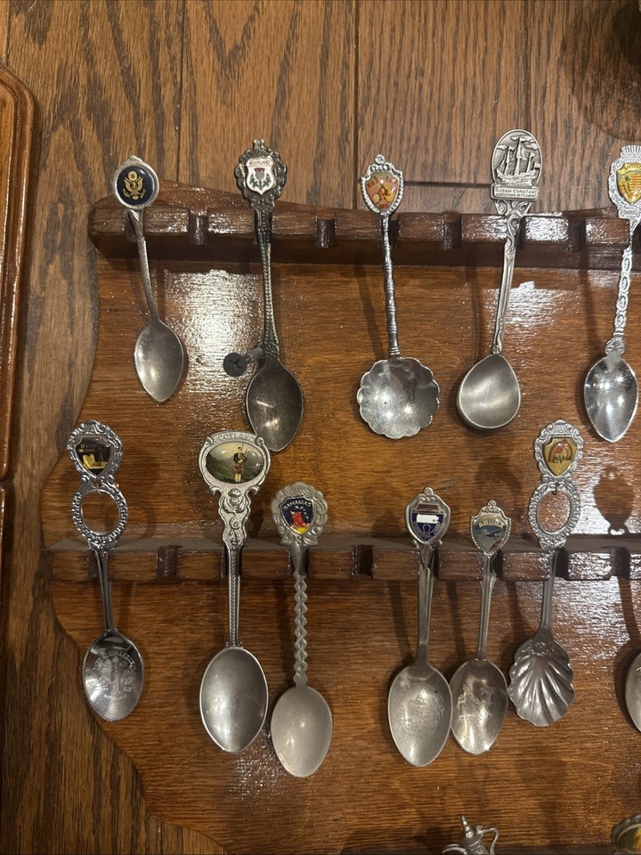 Large Lot Of Collectible Souvenir Spoons & Display Racks- 75 Spoons On ...