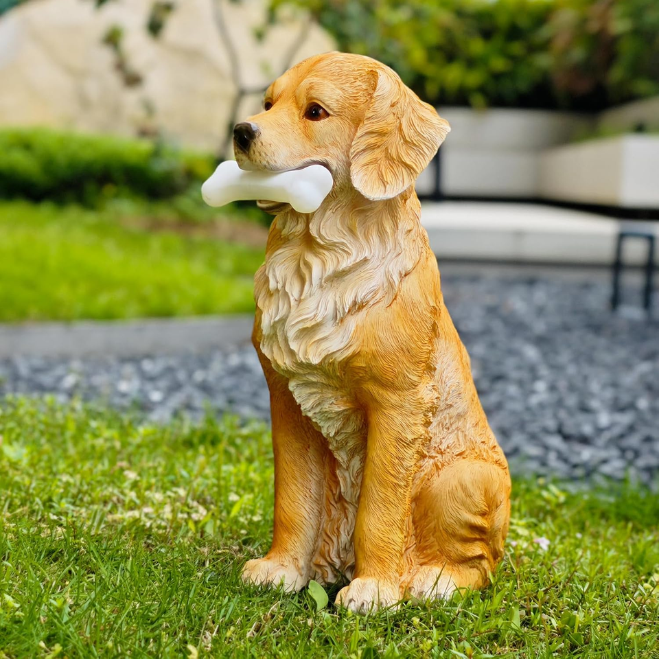Solar Dog Statue with Glowing Bone, Resin Outdoor Garden Decor ...
