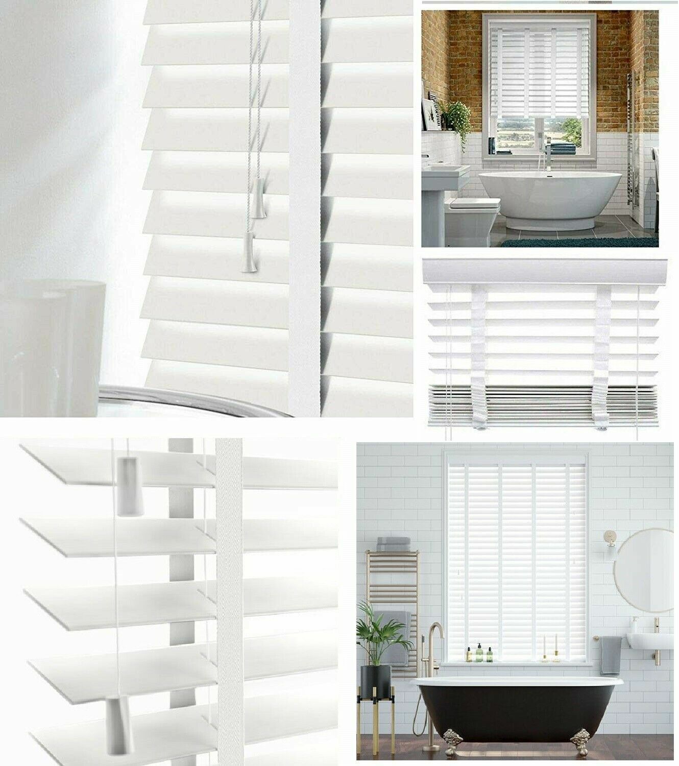 Faux Wood Window Venetian Blinds Blind With Tape 50mm Slats White Grey ...