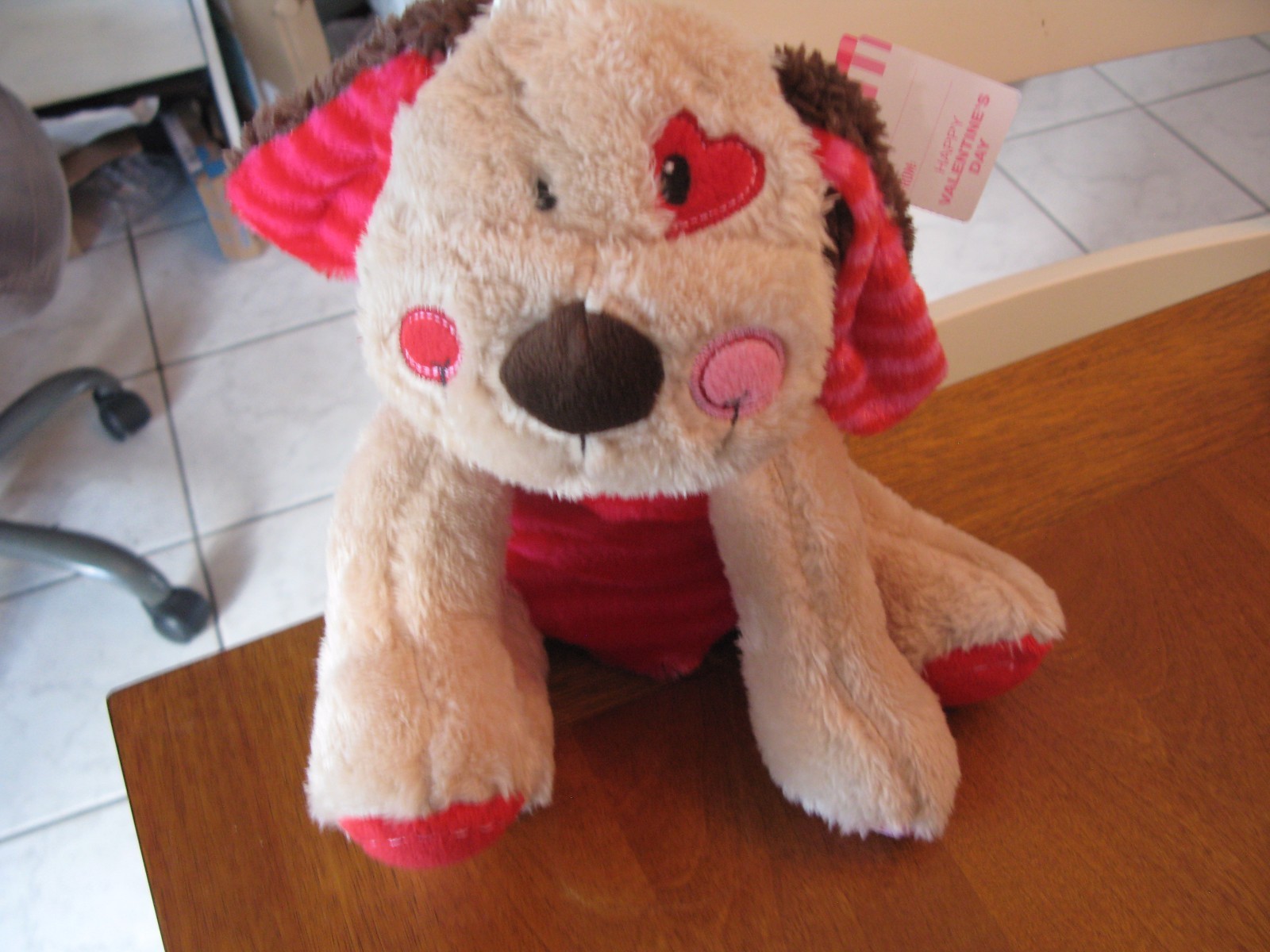 dandee dan dee PLUSH puppy dog LOVEY 10" SITTING tan pink red stripes ...