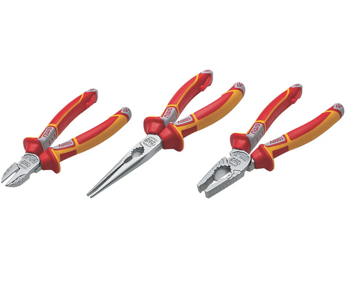 NWS 3 Pce VDE 1000v Wire Side Cutter, Combination & Long Nose Pliers ...