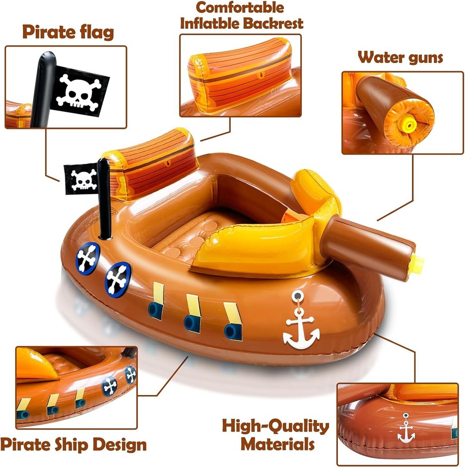 [ Water Squirt Guns ] Pirate Ship Pool Float for Kids 3-11 Years ...