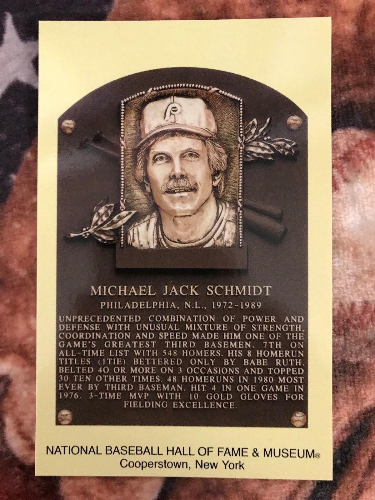 Mike Schmidt Postcard- Baseball Hall of Fame Induction Plaque ...