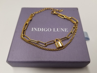 Indigo Lune "Portia Lock" 18k Gold Plated Stainless Steel Layered Chain ...