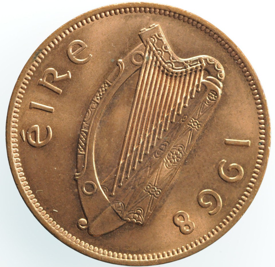 1968 Ireland Eire (Ireland) Pingn 1d (KM#11) Coin Red in BU Condition ...