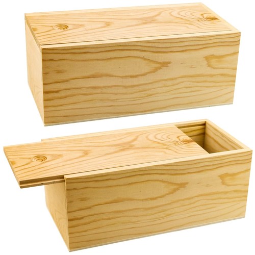 2 Pack Unfinished Wood Storage Box with Slide Lid,Blank Natural Wood ...