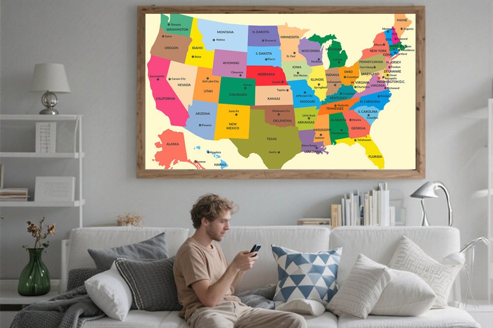 24''x36'' United States Map US USA Administrative Poster Wall Chart ...