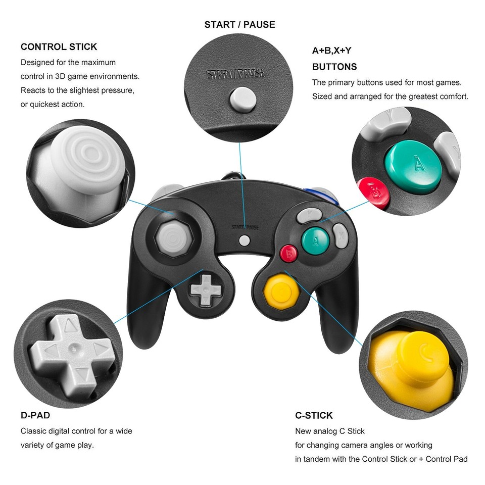 2 Pack Wired NGC Controller Gamepad for Nintendo GameCube GC & Wii U ...