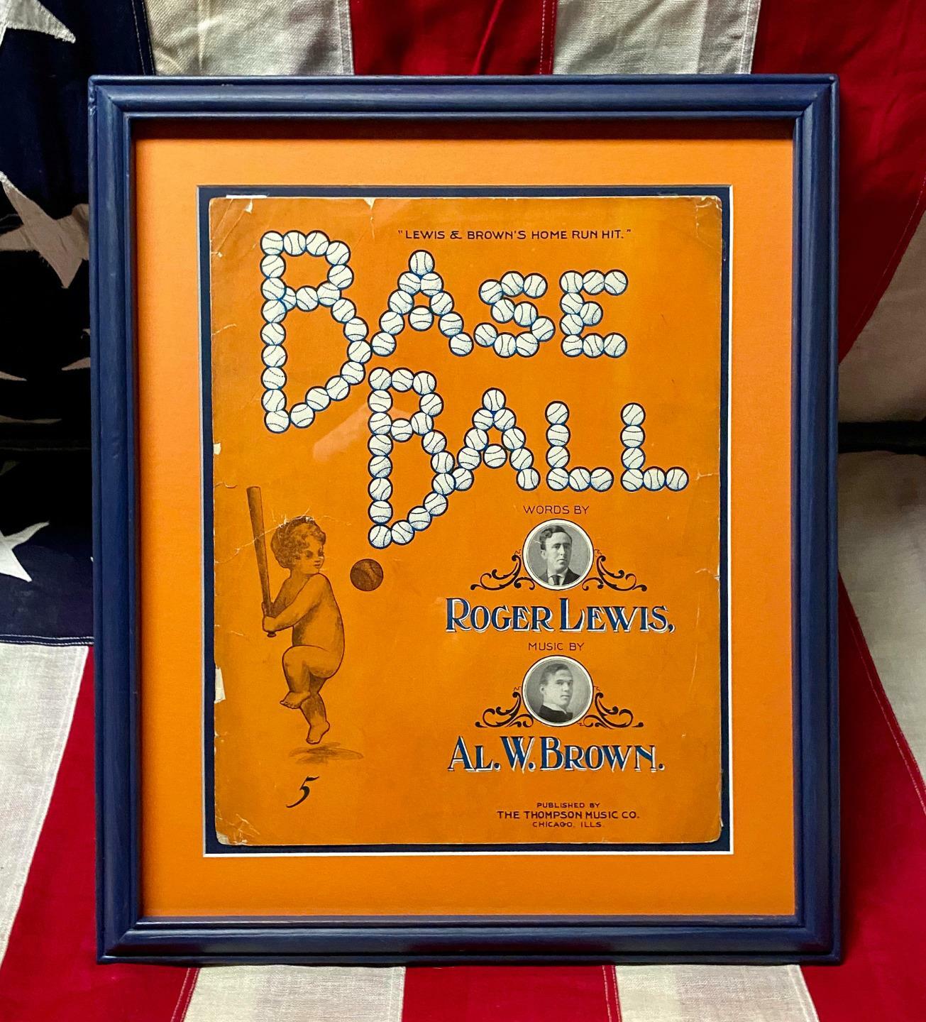 Vintage 1908 Baseball Sheet Music Song Book Antique Framed Lewis ...