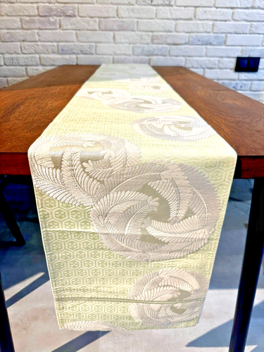 Japanese Silk Obi Brocade Table Runner Centerpiece Handmade Light Green ...