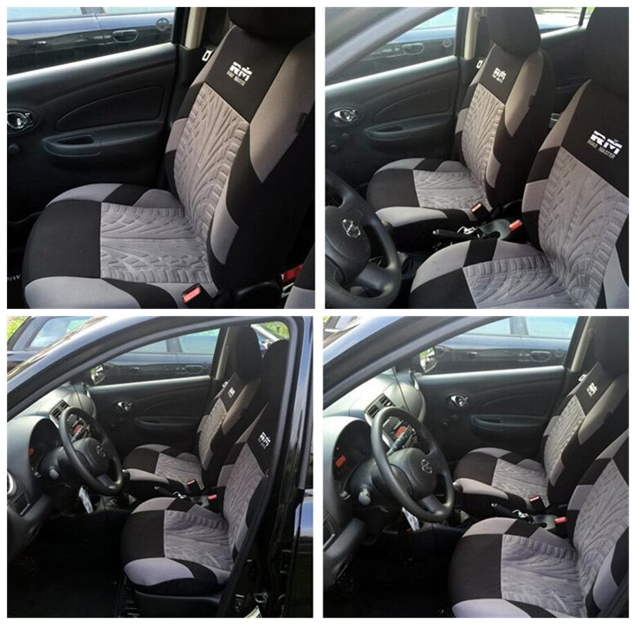 Tread Car Driver + Passenger Seat Covers Black Gray Slipcover USA 2pcs ...