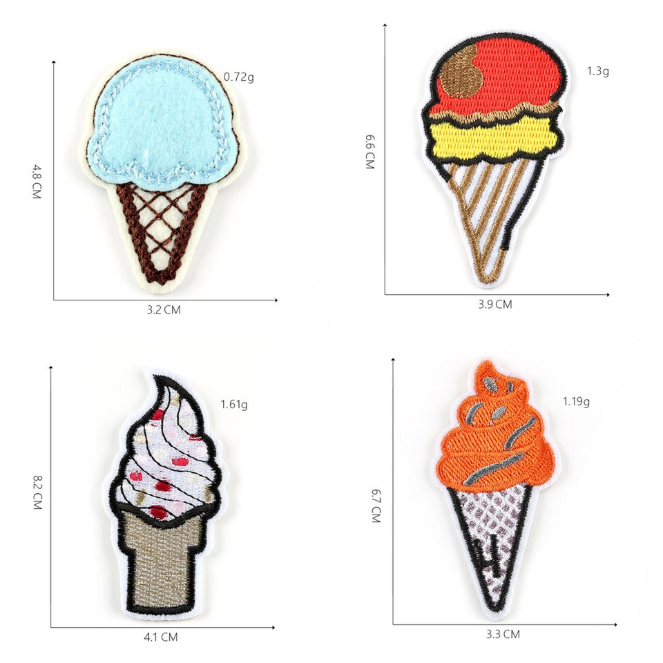 20 pcs DIY Ice Cream Embroidered Patches Colourful Iron on Sew On Sweet ...