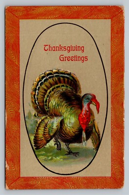 Postcard Thanksgiving Greetings Turkey Red Card Vintage Unused Printed ...
