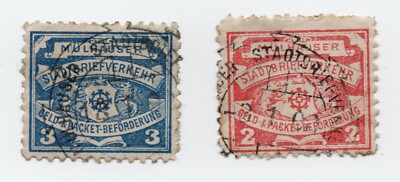 Germany Local Post Stamp Set 1896 2+3pf Mulhausen Stadt Briefverkehr ...