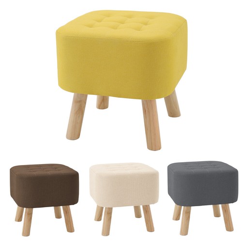 Linen Fabric Padded Large Footstool Footrest Square Pouffe Stool Solid ...