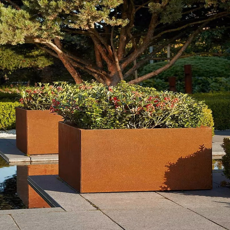 Large Plant Pot Corner Rust Planter Flowers Herb Corten Steel Tree Box ...