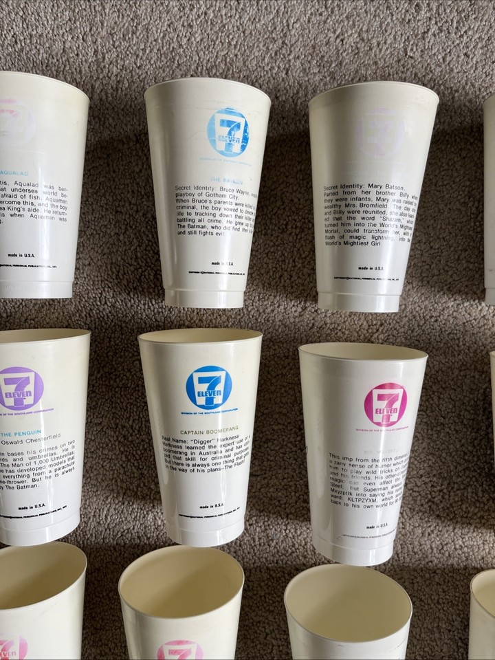 Lot of 29 7-Eleven DC Slurpee Cups from 1970s 7-11 7/11 Batman Flash ...