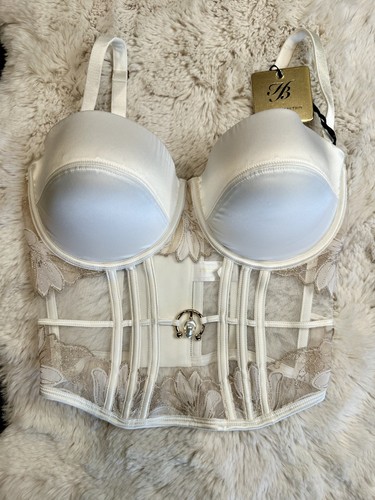 Honey Birdette LOUISE White Gold Floral Corset Bustier 32G | eBay