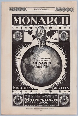 1900s Monarch Cycle Co Vintage Ad Bicycle King of Cycling Bikes Biking ...