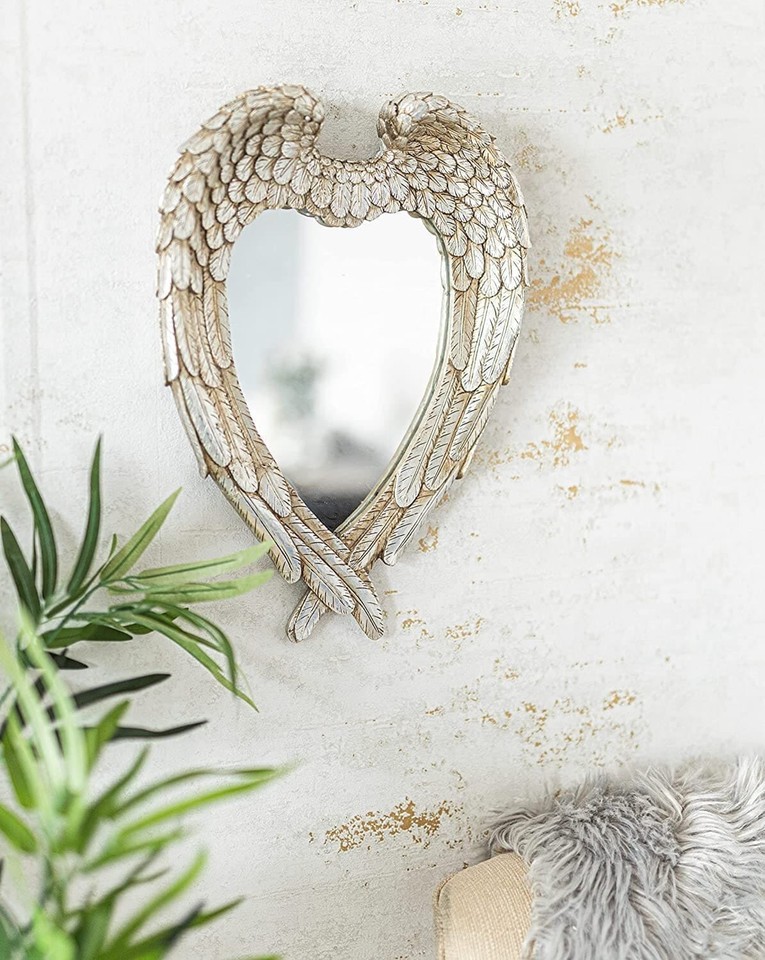 Large Wall Mirror Hanging Heart Round Angel Wings Feathered Home ...
