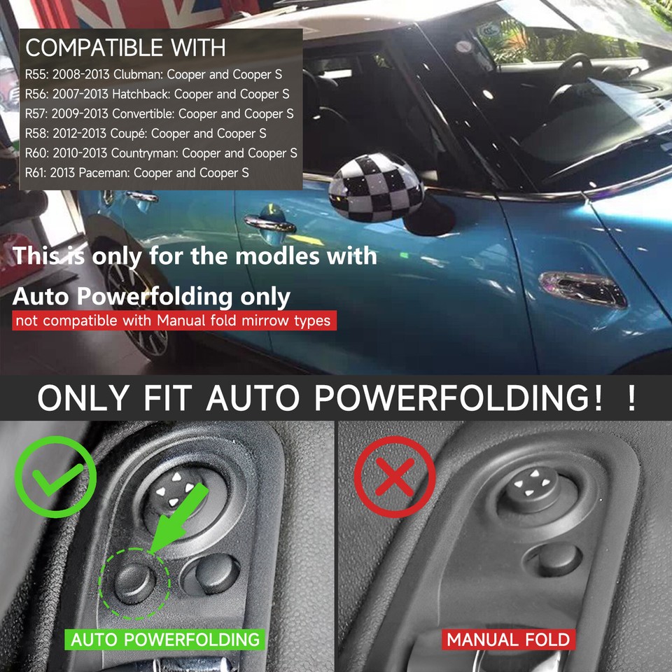 Mirror Covers for MINI Cooper R55 R56 R57 R58 R59 R60 R61 Power Fold ...