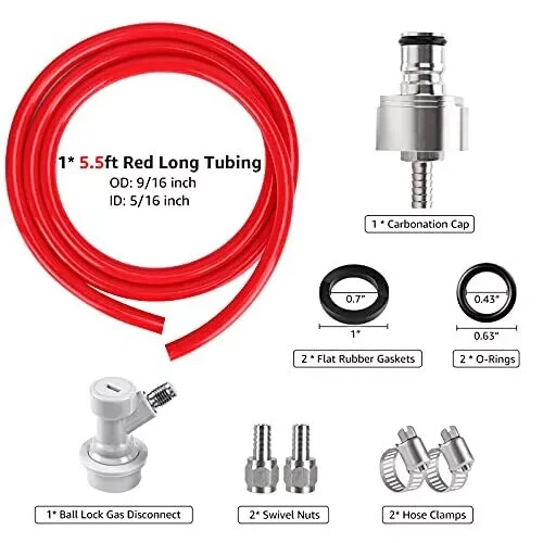 5.5ft Ball Lock Gas Line Assembly With Stainless Steel Carbonation Cap ...
