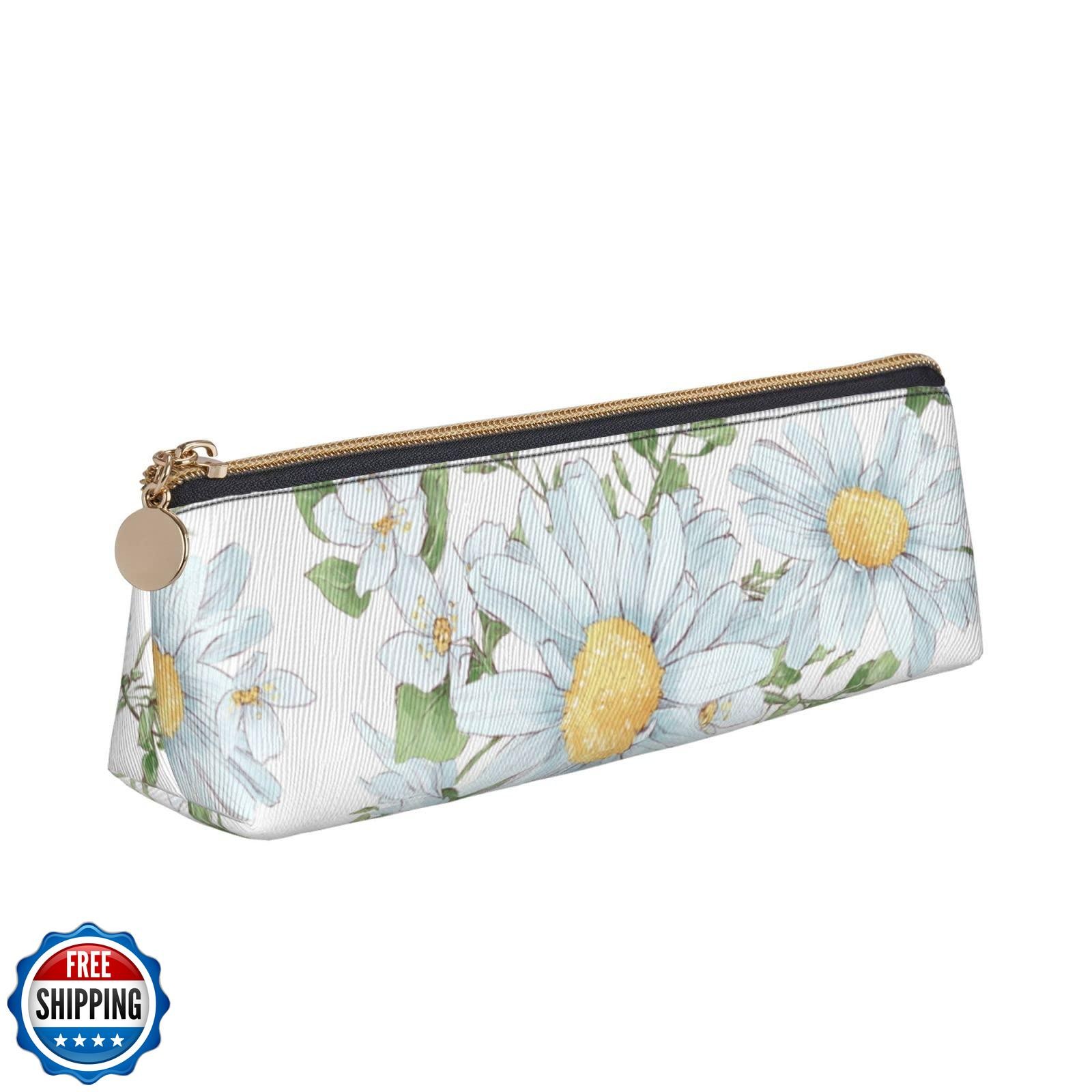 OUZPGAQ White Daisy Flower Pencil Case Portable Stylish Triangle Pencil ...