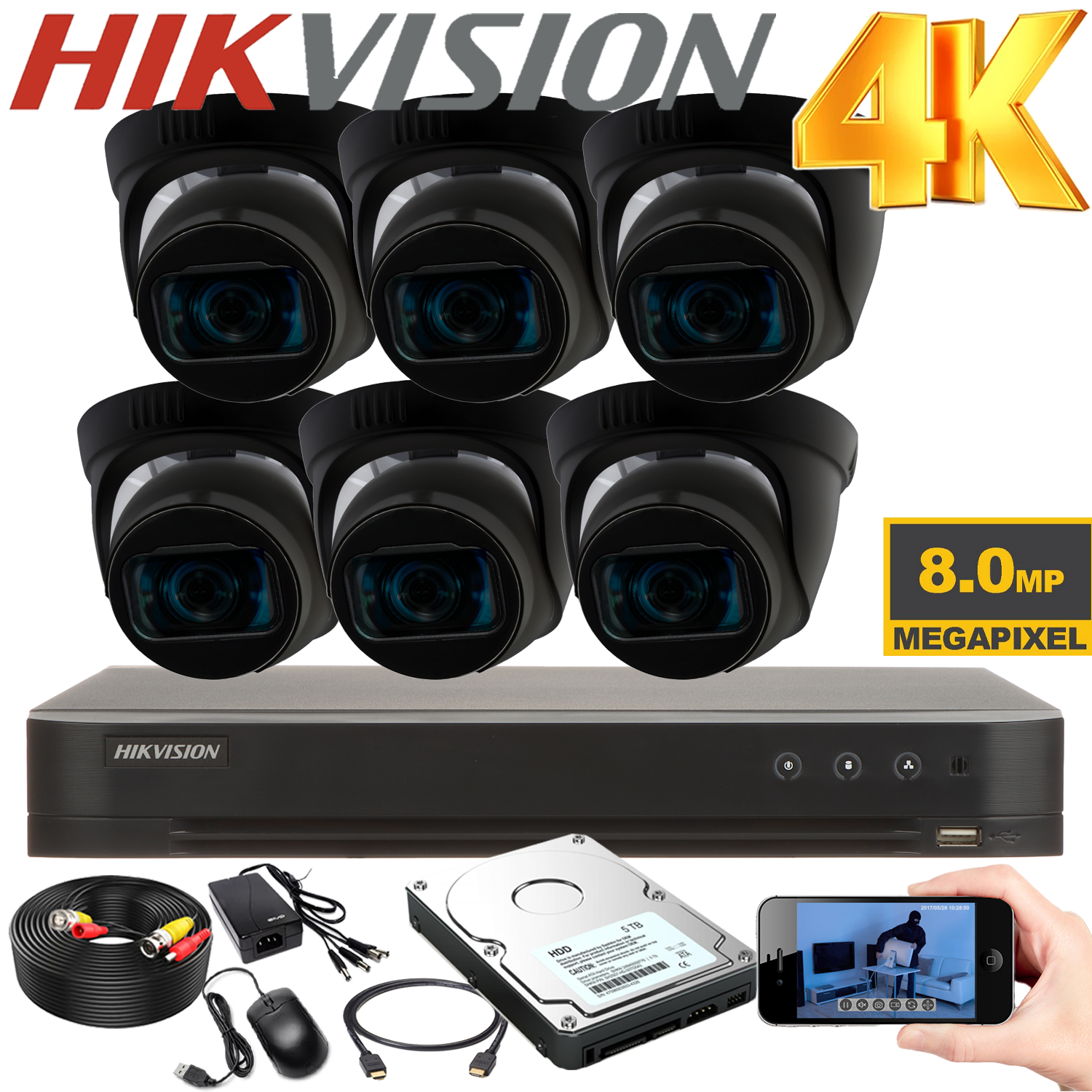 HIKVISION 4K CCTV SYSTEM 8MP DVR 8CH 4CH OUTDOOR CAMERA SECURITY BLACK ...